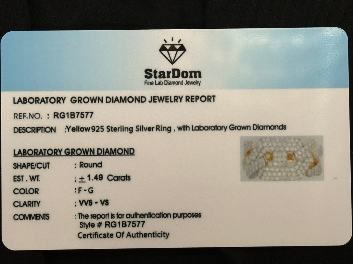 1.49 CARAT CERTIFIED LAB GROWN DIAMONDS STERLING SILVER GOLD PLATED RI ...